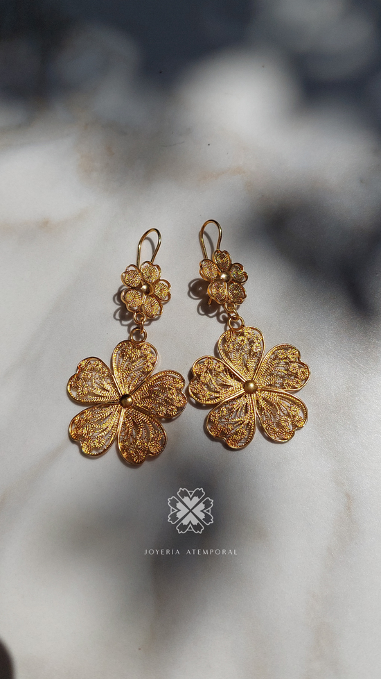 Aretes de Filigrana de plata de gancho 5 pétalos corazón – dativa.mx